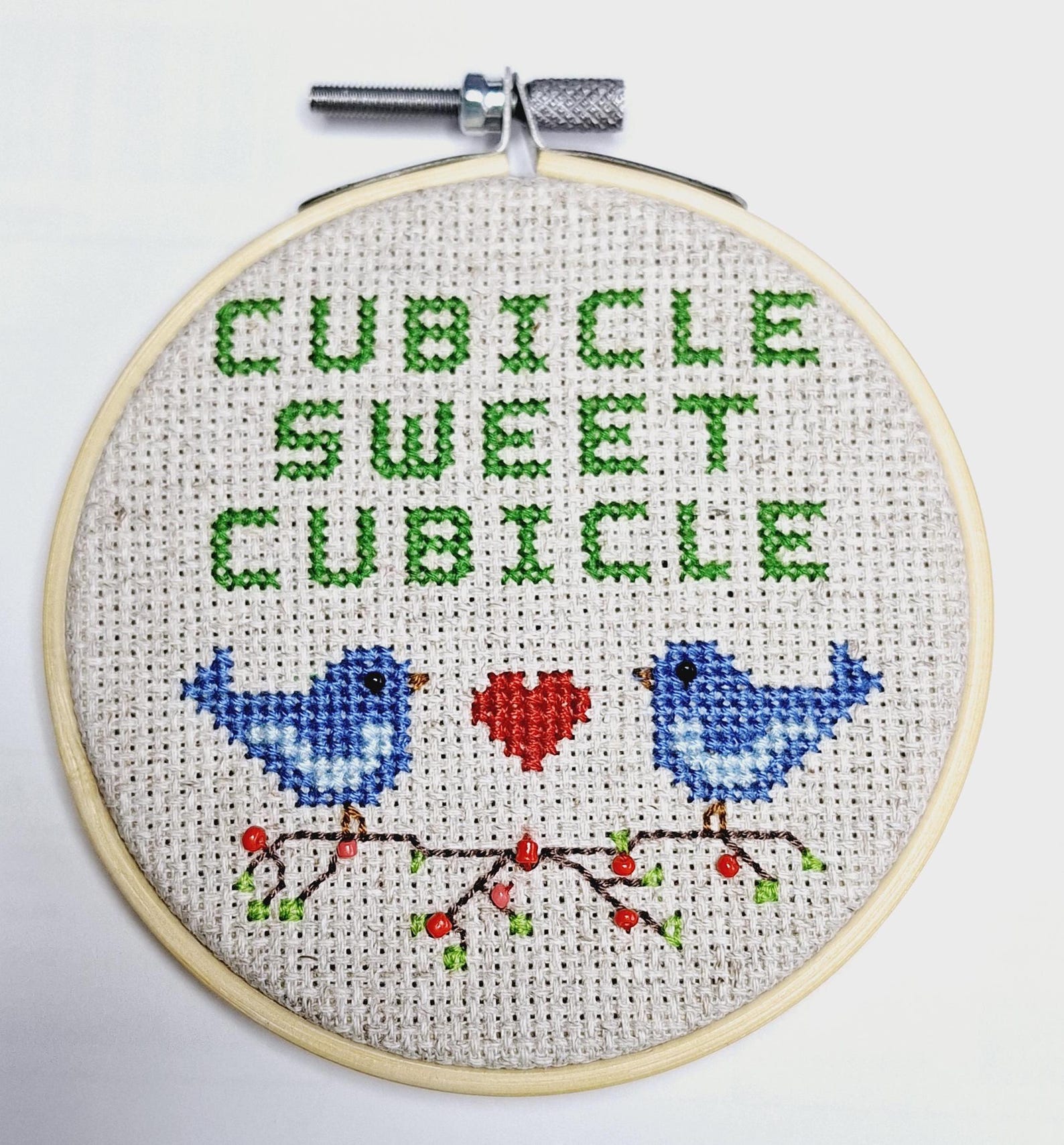 Cubicle Sweet Cubicle Cross Stitch Wall Hanging, Finished Embroidery ...