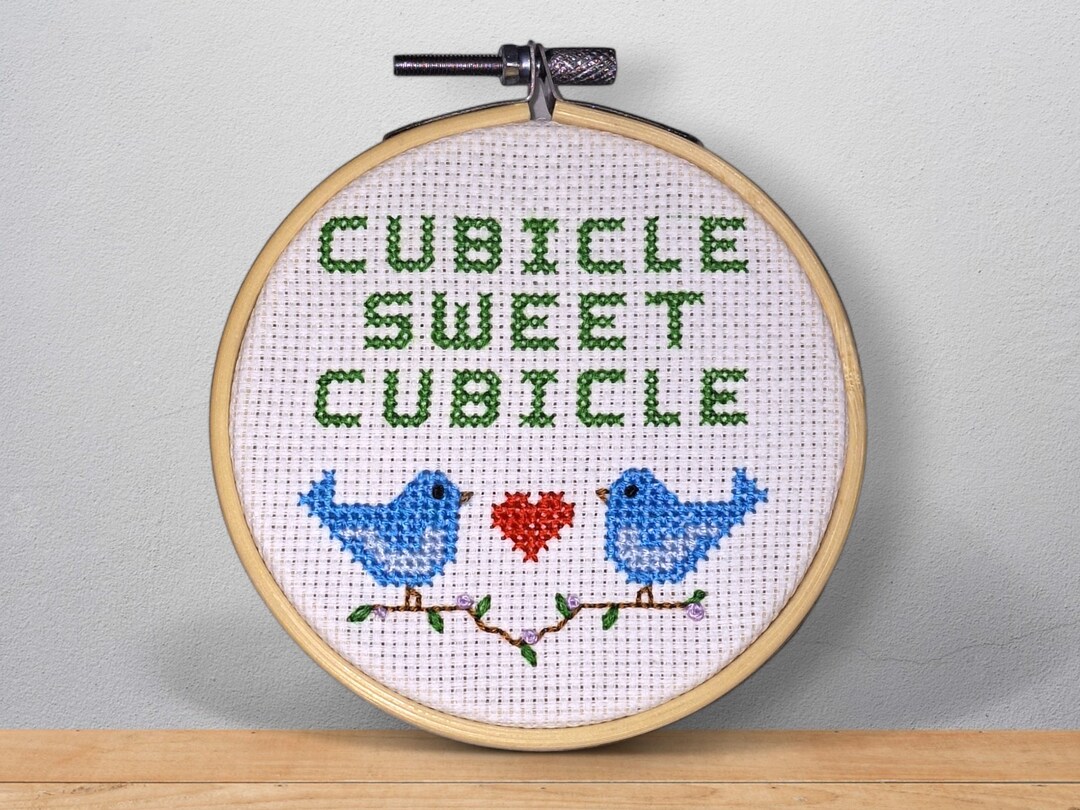 Cubicle Sweet Cubicle Cross Stitch Wall Hanging, Finished Embroidery ...