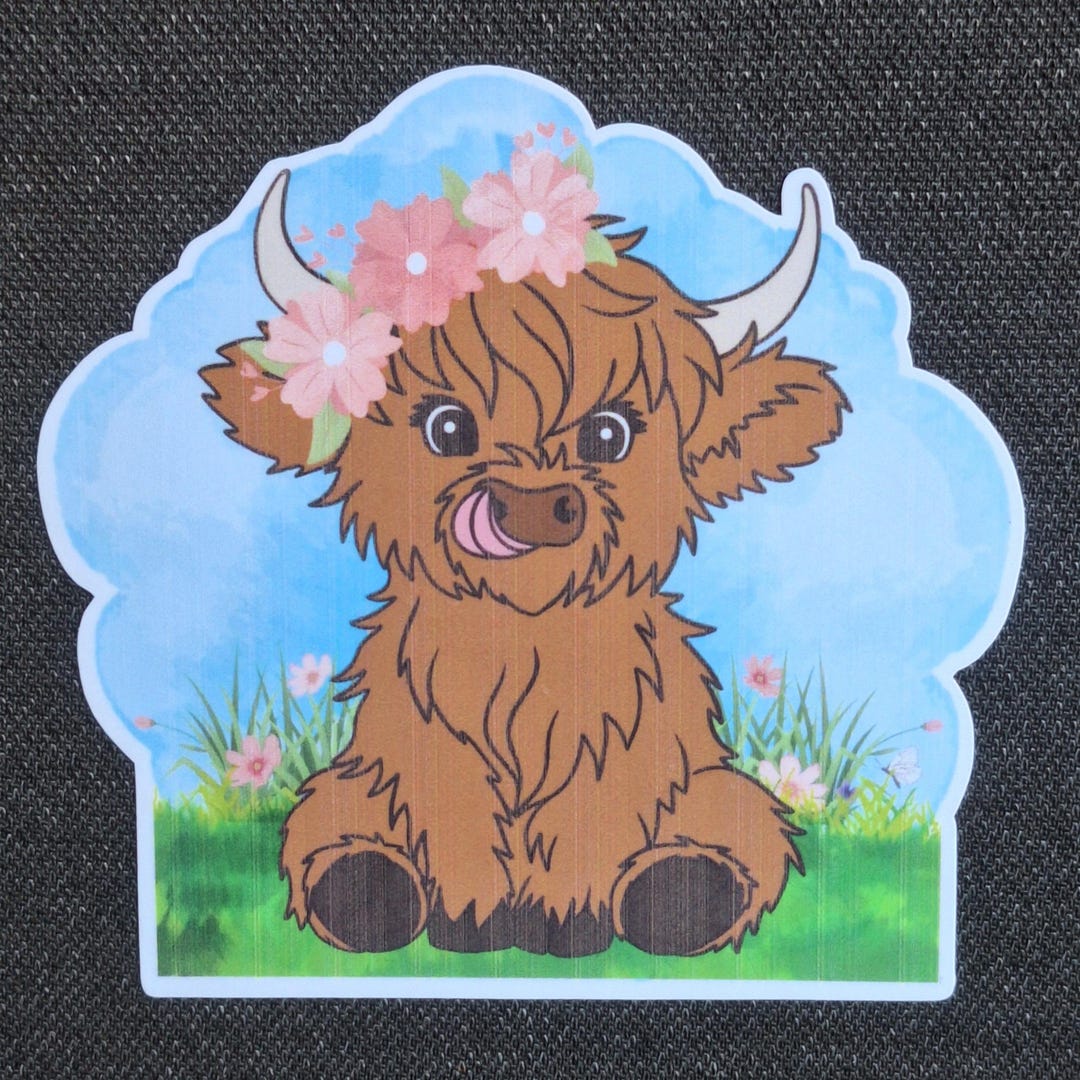 Cute Highland Cow Calf Vinyl Sticker Repositionable Sticker ...