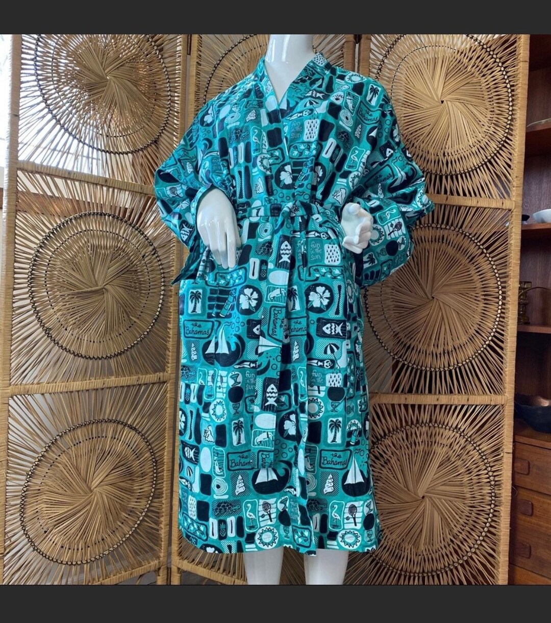 Vintage MCM Cotton Robe Bahama Theme - Etsy