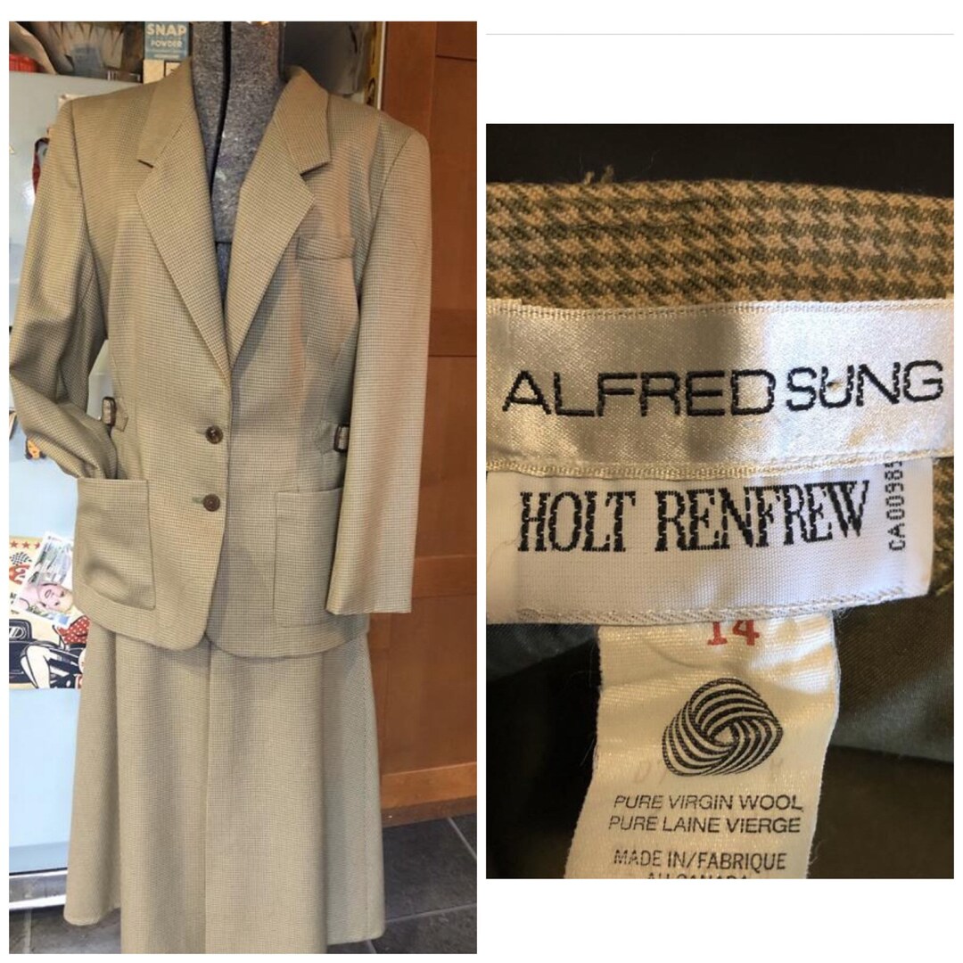 Vintage Alfred Sung Skirt Suit Khaki Houndstooth Size 14 Holt Renfrew ...