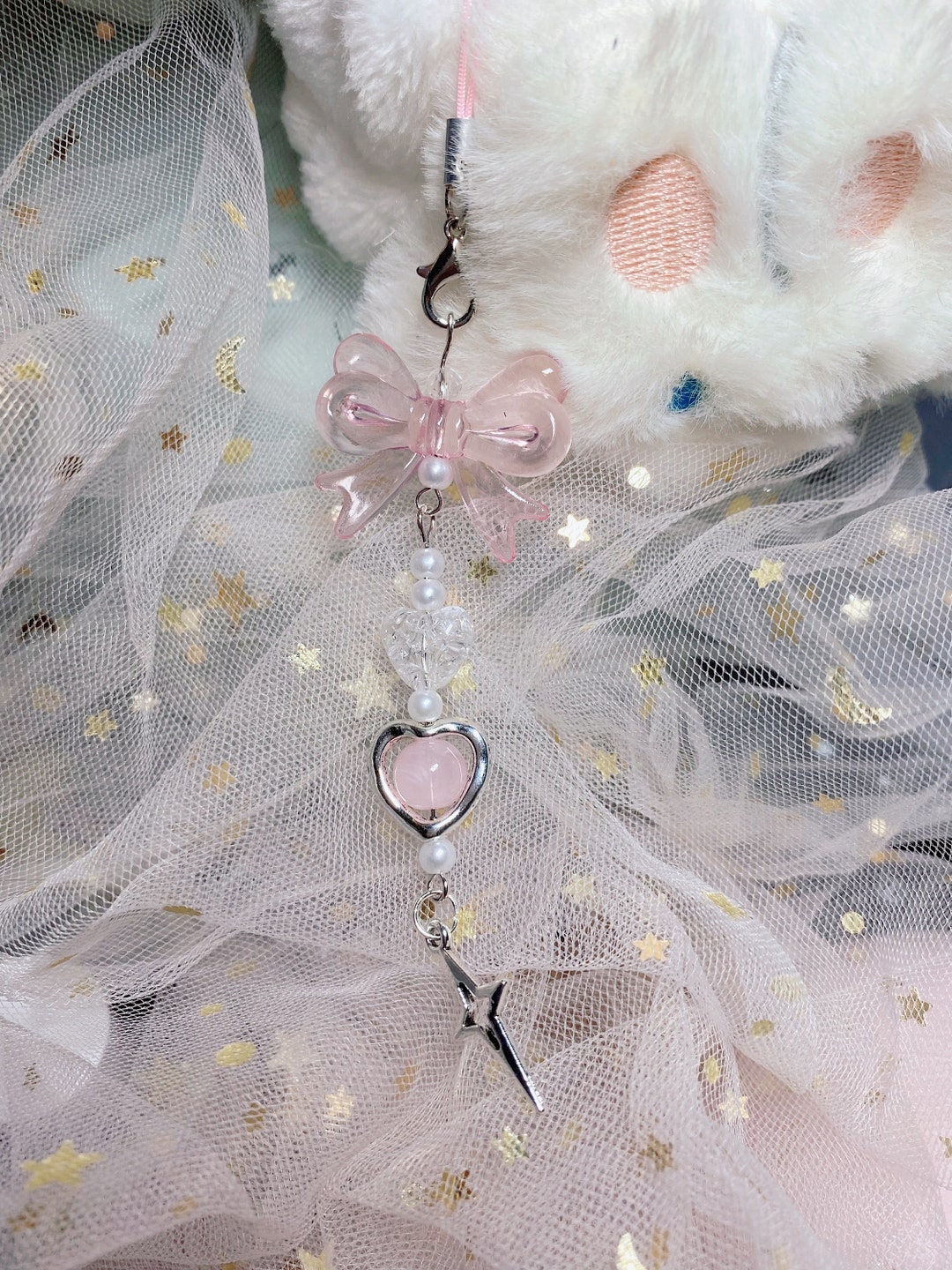 Pink Bow and Heart ୨୧ Charm for Bag Phone Key Chain (NEW) - Etsy