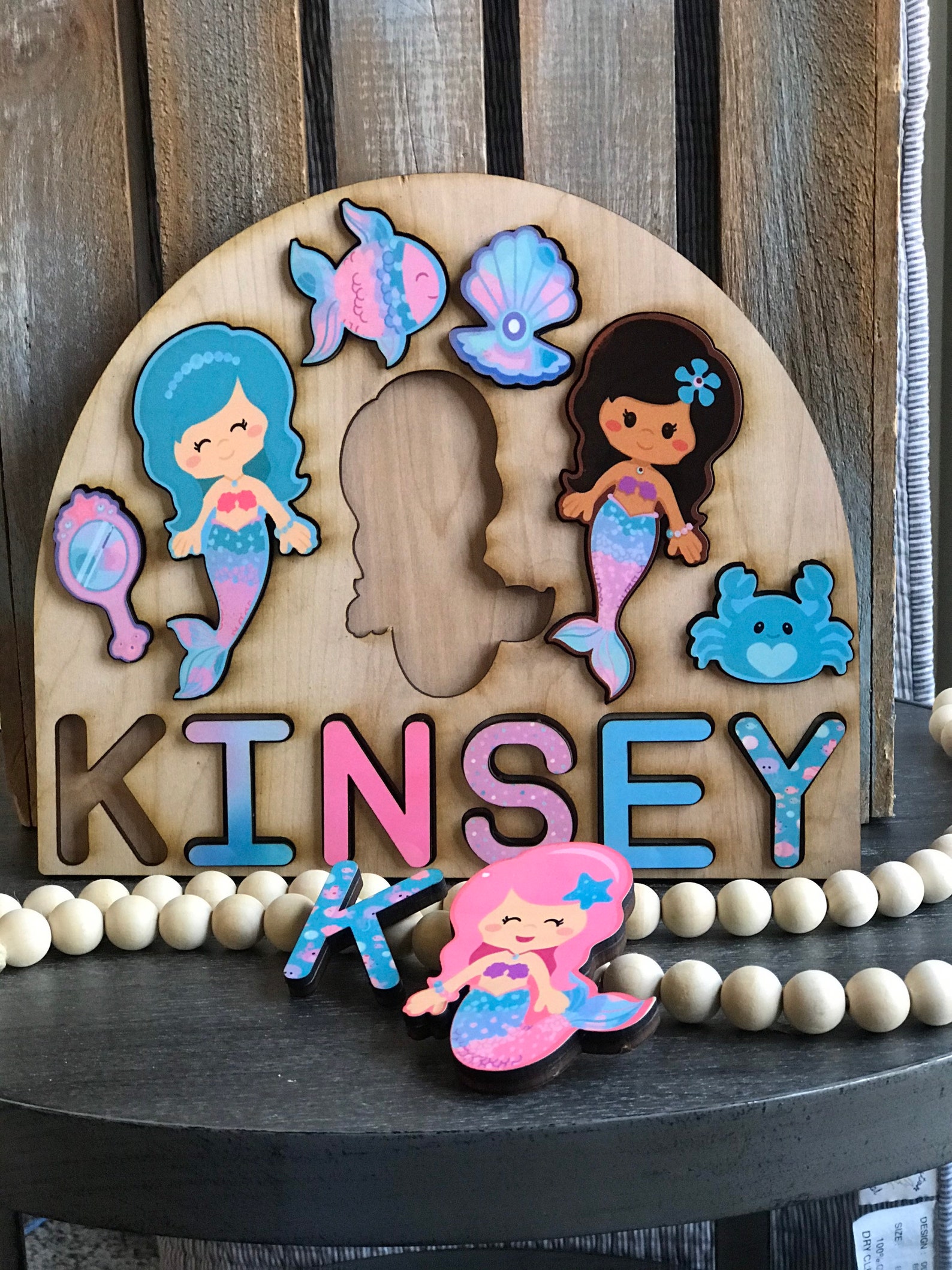Mermaid Themed Name Puzzle for Toddlers and Kids. Great Baby Shower ...