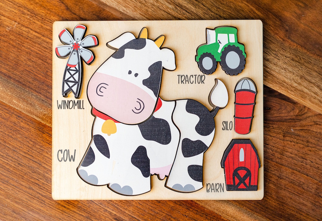 Cow on the Farm Puzzle/ Montessori Toy/ Wooden Farm Puzzle/ Educational ...