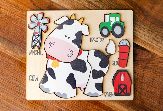 Cow on the Farm Puzzle/ Montessori Toy/ Wooden Farm Puzzle/ - Etsy
