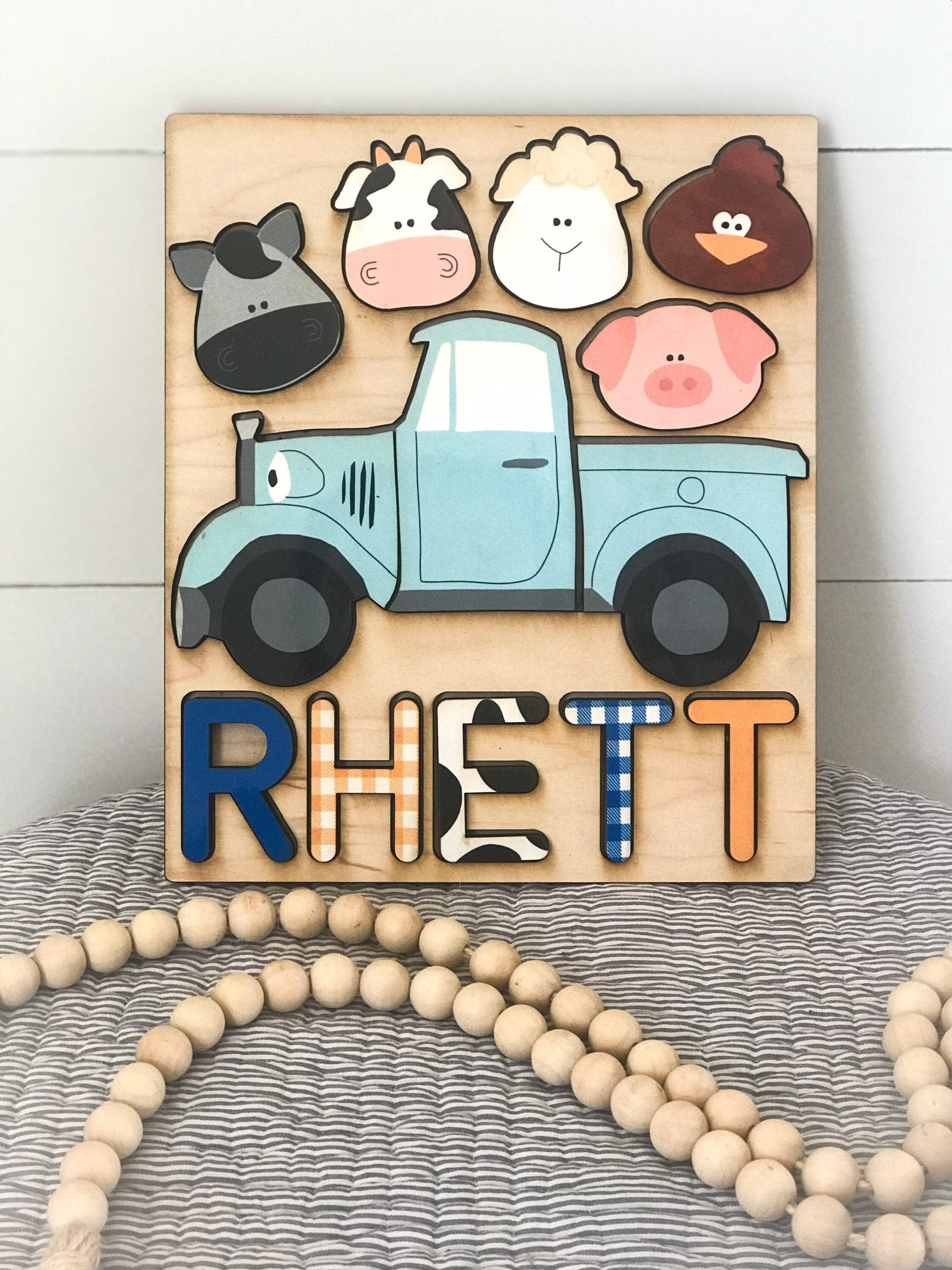 Light Blue Truck and Animal Name Puzzle Gift for Kids. Makes | Etsy