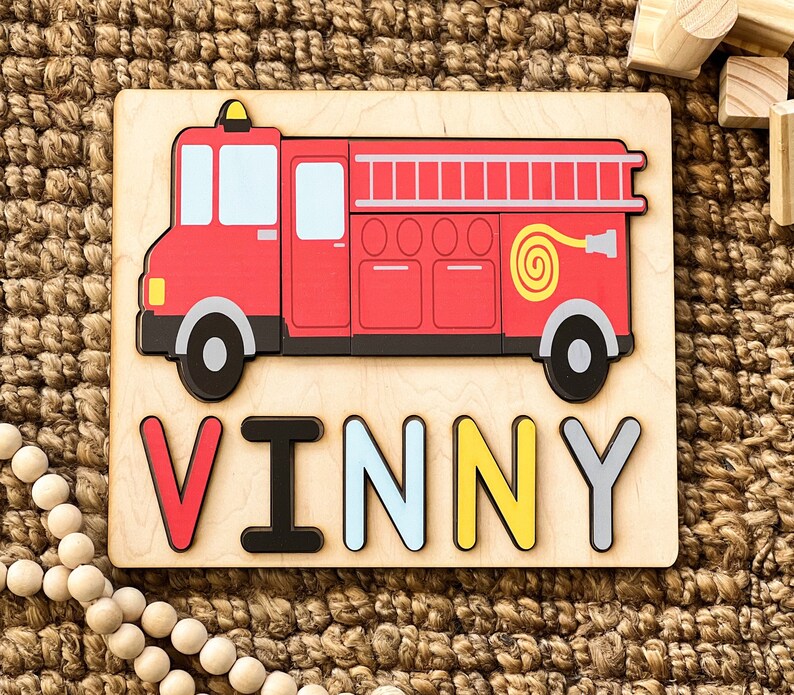 Fire Truck Themed Name Puzzle Firefighter Puzzle Wooden Name - Etsy
