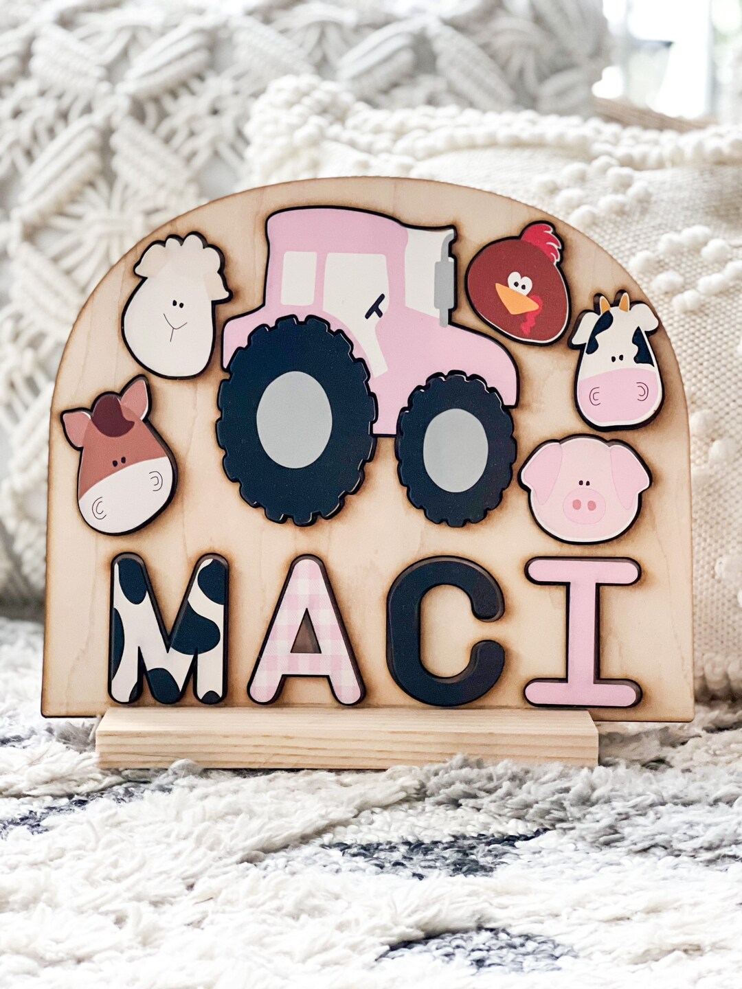 Little Pink Tractor Name Puzzle for Kids Personalized Name - Etsy