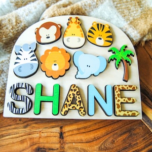 Safari Jungle Zoo Themed Name Puzzle, Gift for Kids, Personalized Name ...