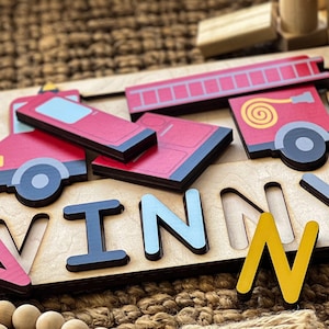 Fire Truck Themed Name Puzzle, Firefighter Puzzle, Wooden Name Puzzle ...