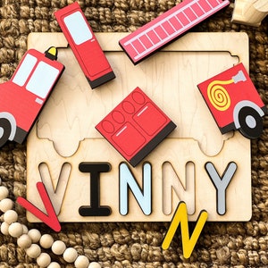 Fire Truck Themed Name Puzzle, Firefighter Puzzle, Wooden Name Puzzle ...