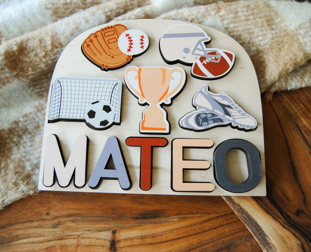 Name Puzzle Sports Themed for Kids. First Birthday Gift, First ...