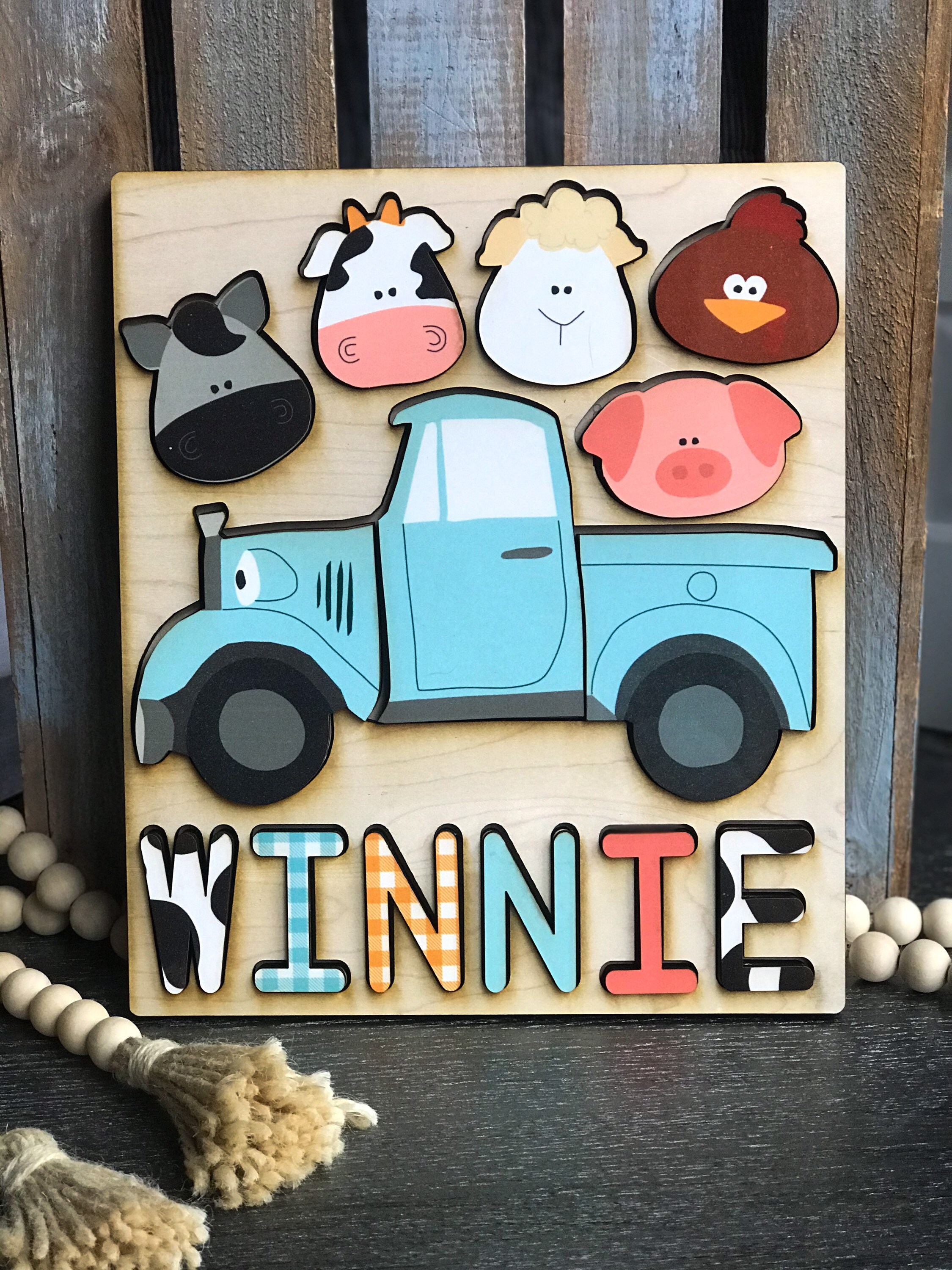 Light Blue Truck and Animal Name Puzzle Gift for Kids. Makes | Etsy