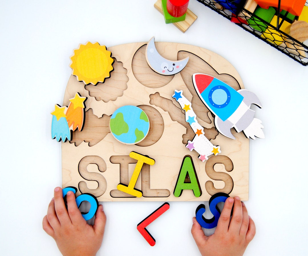 Space Themed Name Puzzle With Rocket Ship and Moon. Great for Baby ...
