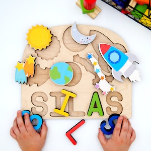 Space Themed Name Puzzle With Rocket Ship and Moon. Great for Baby ...