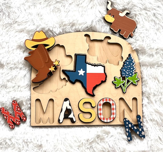 Texas Themed Puzzle Name Puzzle for Kids Themed Name Puzzle - Etsy