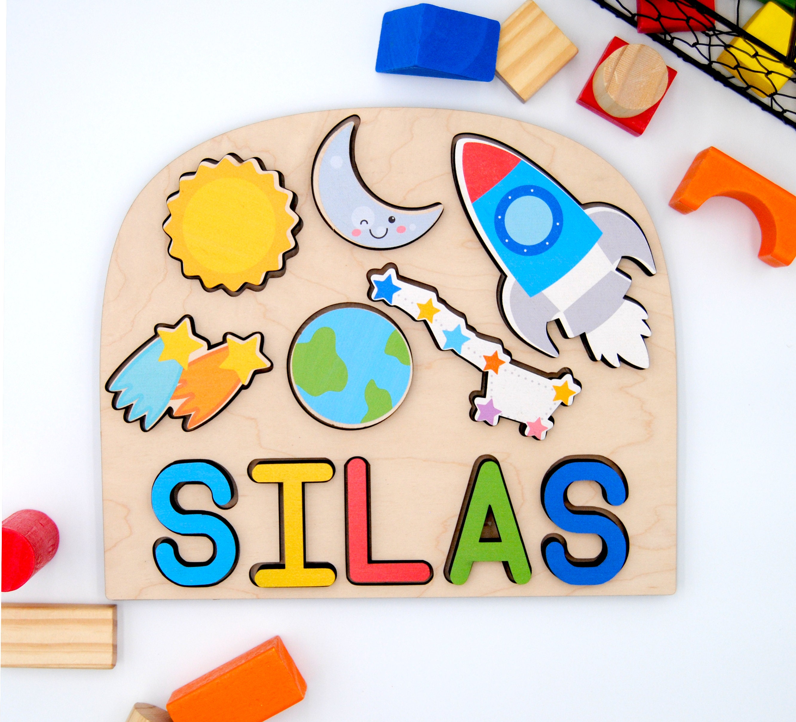 Space Themed Name Puzzle With Rocket Ship and Moon. Great for Baby ...