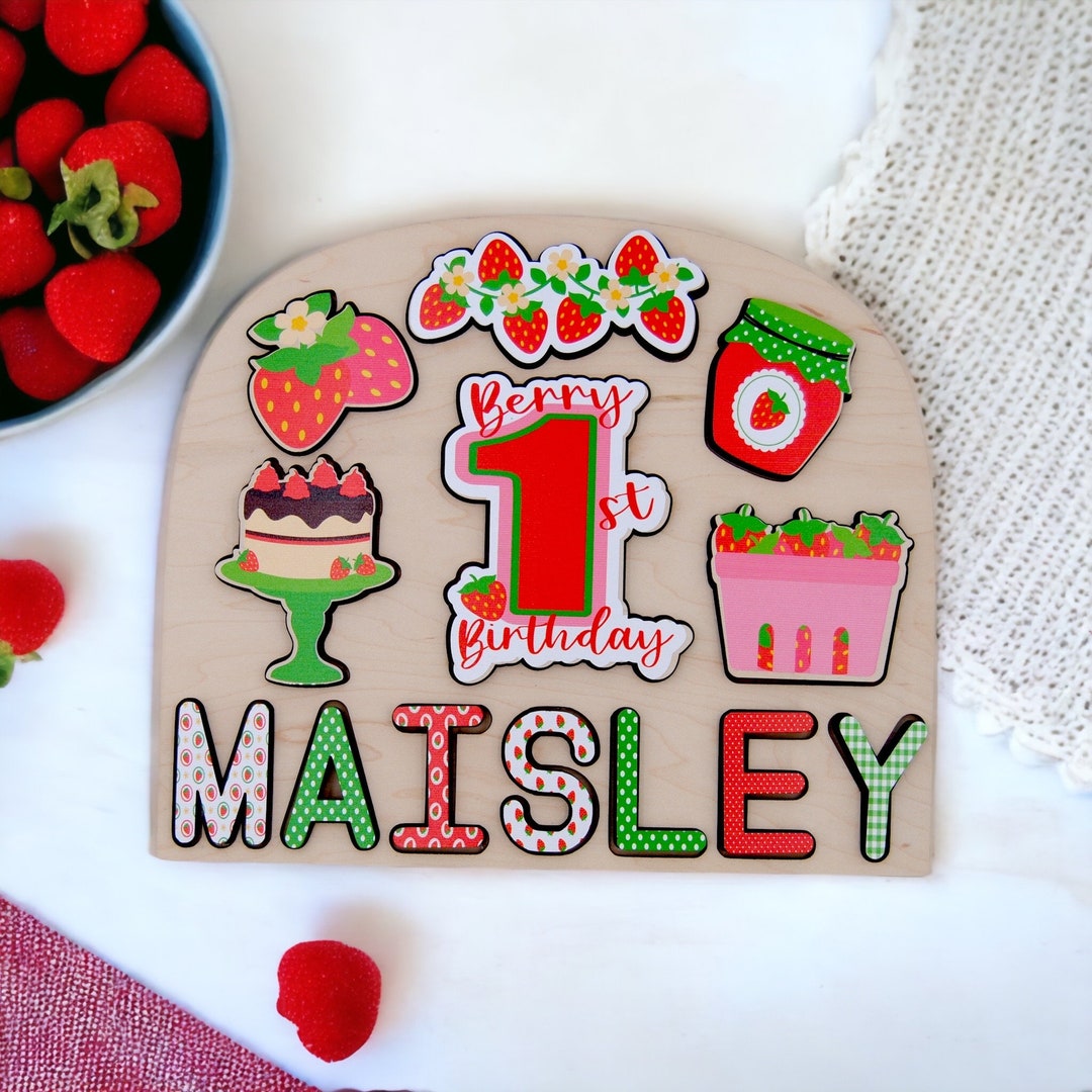Berry First Birthday Name Puzzle: Strawberry Party Decor - Etsy