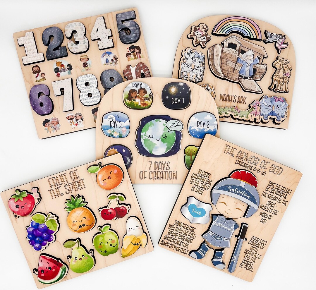Bible Set of 5 Puzzles/ Christian Gift for Kids/ Montessori Toys ...