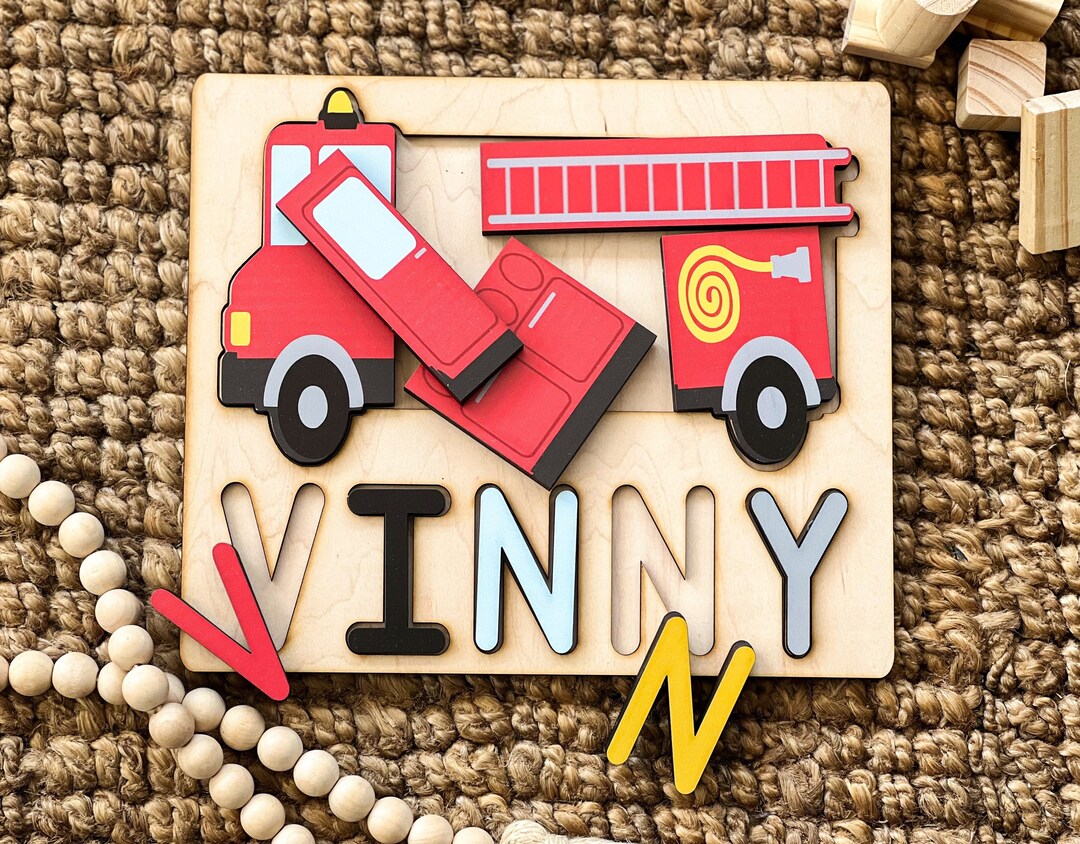 Fire Truck Themed Name Puzzle, Firefighter Puzzle, Wooden Name Puzzle ...