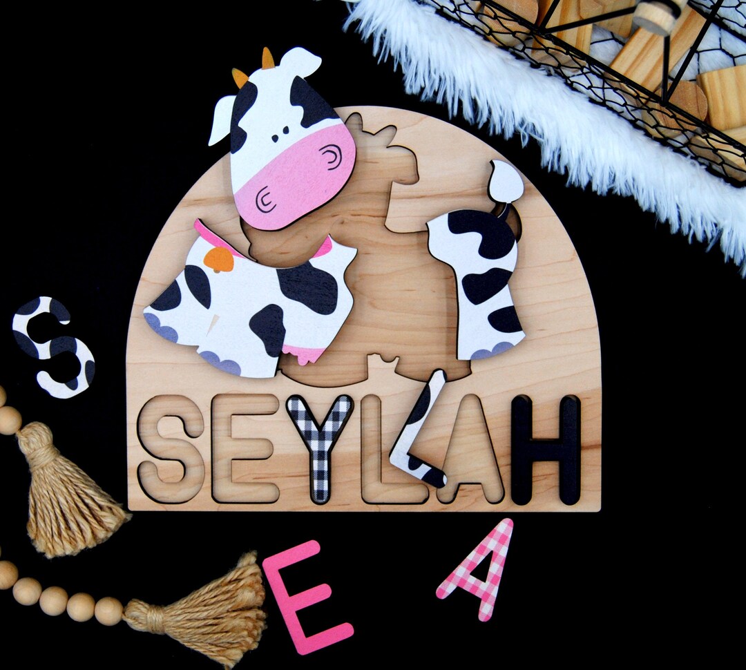 Pink Cow Name Puzzle/ Cow Themed Birthday Party/ Holy Cow Im One ...