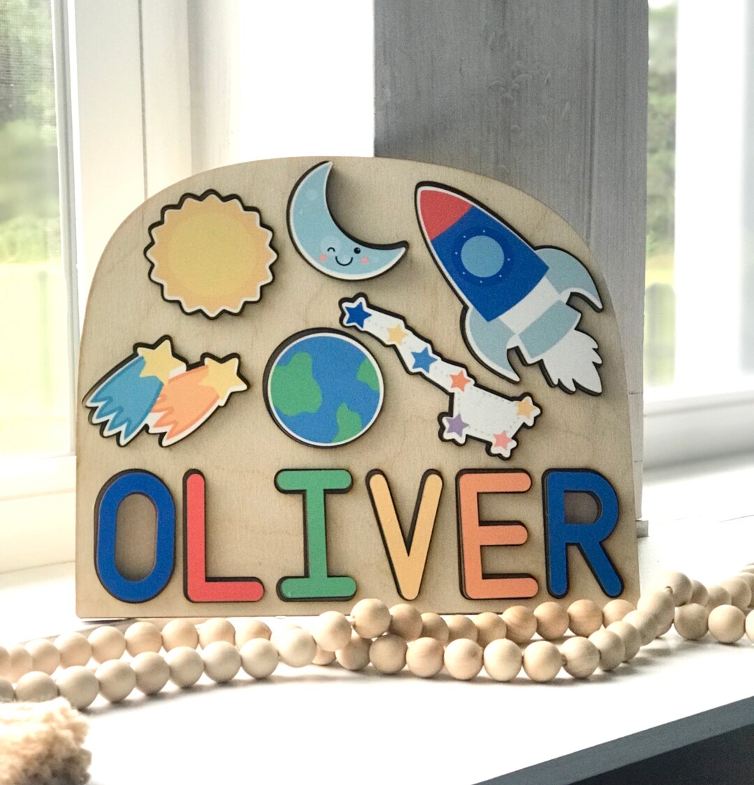 Space Themed Name Puzzle With Rocket Ship and Moon. Great for - Etsy