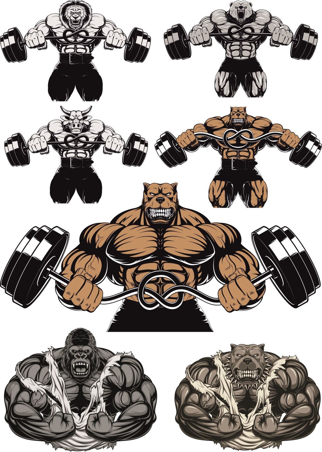 Athletic Animals Body Builders Pattern for T-shirt Printing - CDR PNG ...