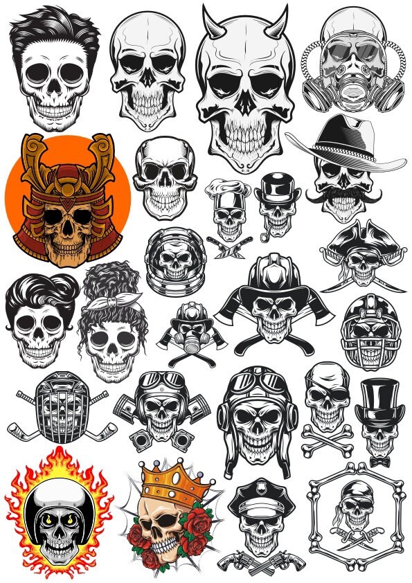 Skulls Set T-shirt Printing Vinyl Graphics Stickers Digital - Etsy