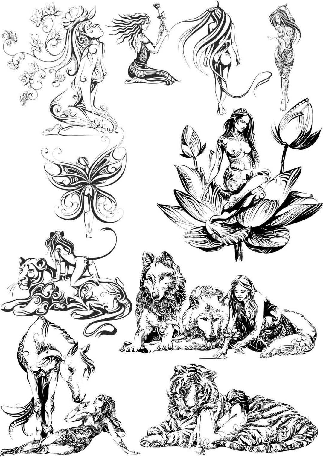 Woman Swirl Vector Set Digital File, SVG PNG Cdr Clip Art Silhouette ...