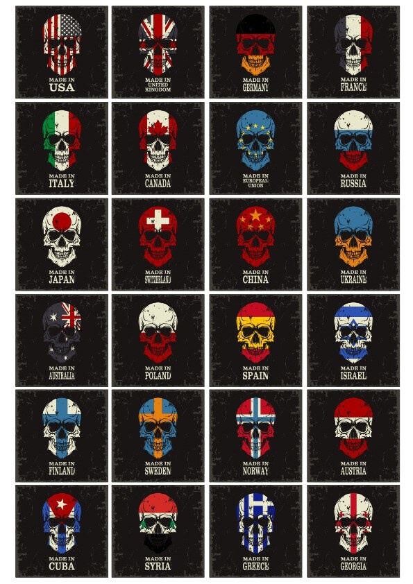Skulls Country Flags Skull Flags Pattern for T-shirt Printing Digital ...