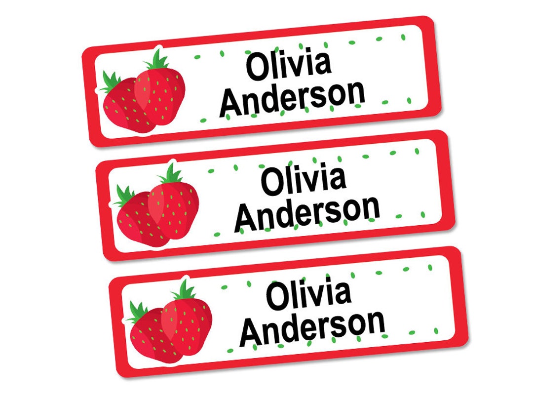 Kids Name Labels, Stick on Name Labels, Waterproof Labels (strawberry ...