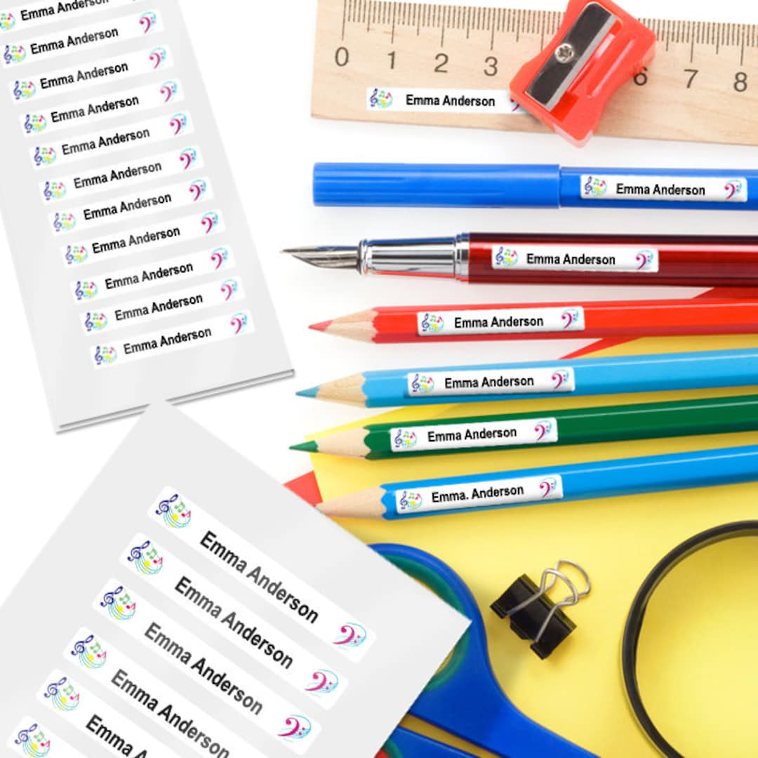 34 Skinny Pen or Pencil Labels, Labels for School Supplies (musical #1 ...