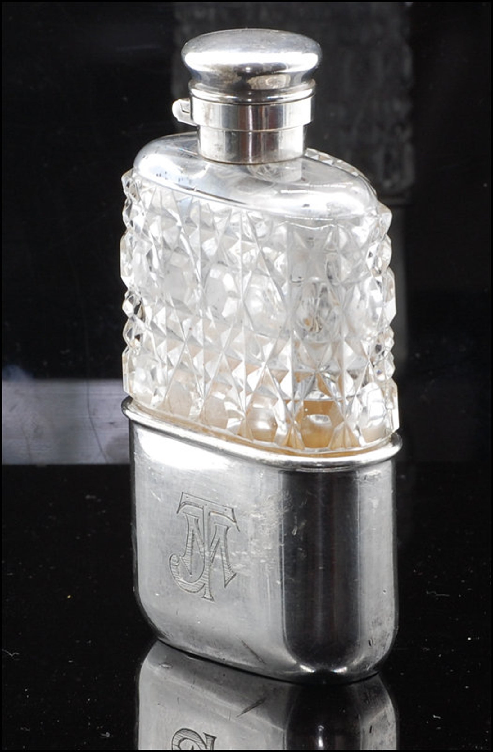 Antique 1910 Cut Glass & Silver Plate Flask - Etsy
