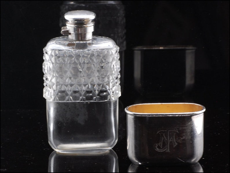 Antique 1910 Cut Glass & Silver Plate Flask - Etsy