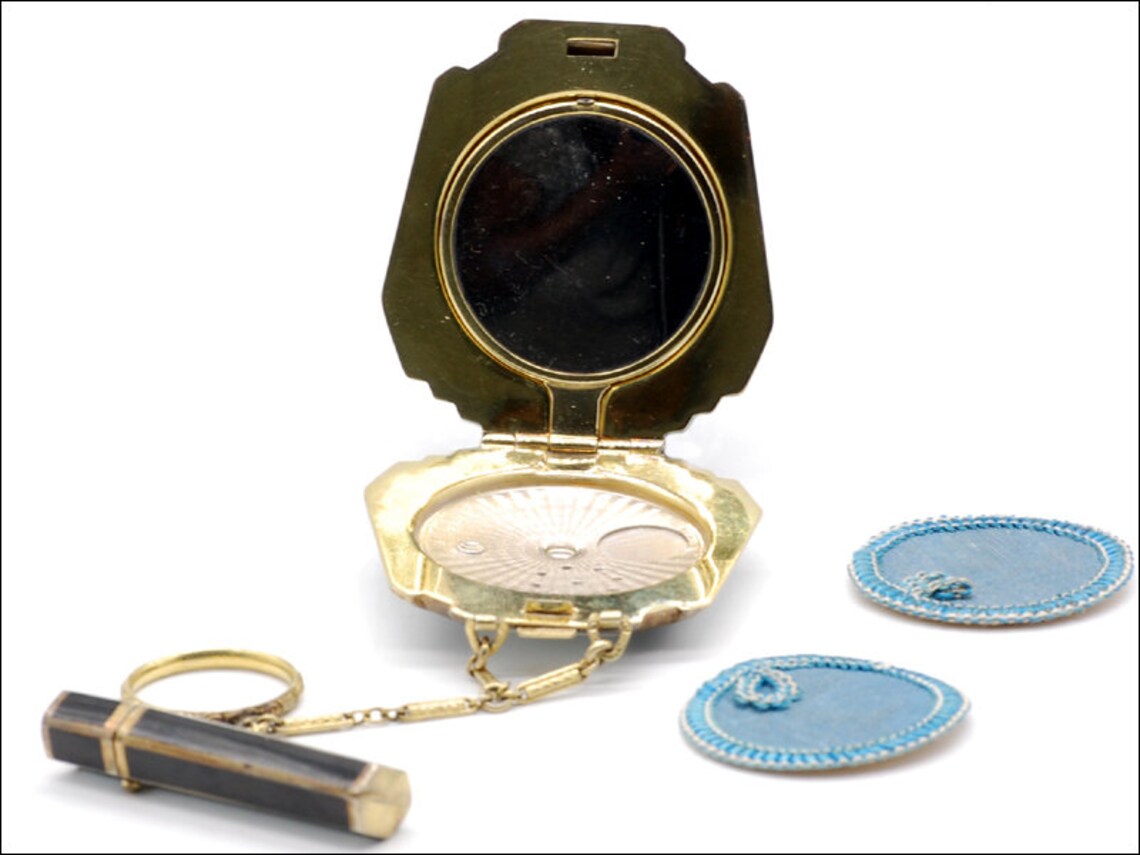 Antique FM Co Black & White Guilloche Enamel Dance Compact - Etsy