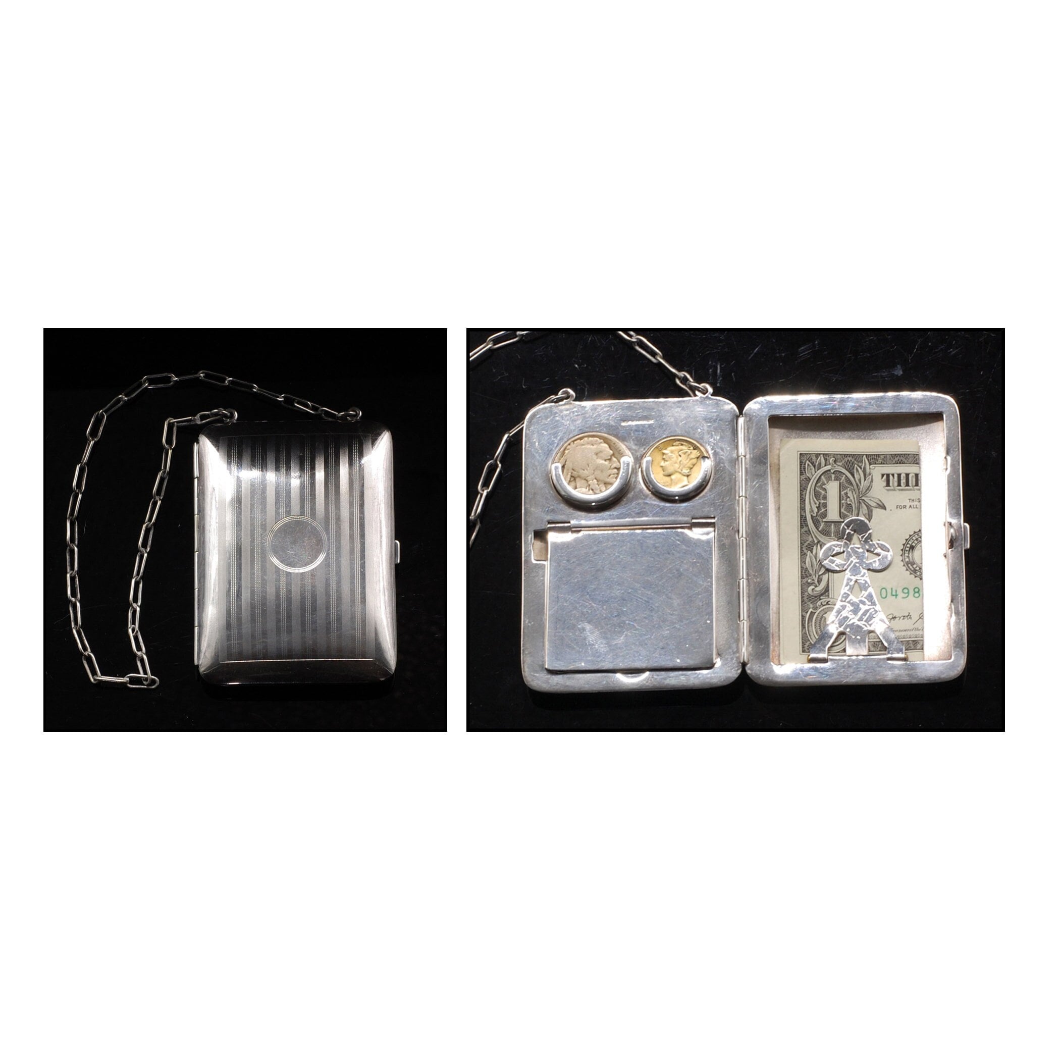 Antique Art Deco German Silver Dance Compact With Coin and Paper Money ...