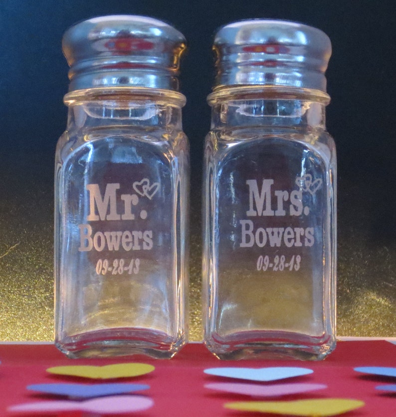 Personalized Wedding Gifts, Wedding Engraved Glass Salt and Pepper ...