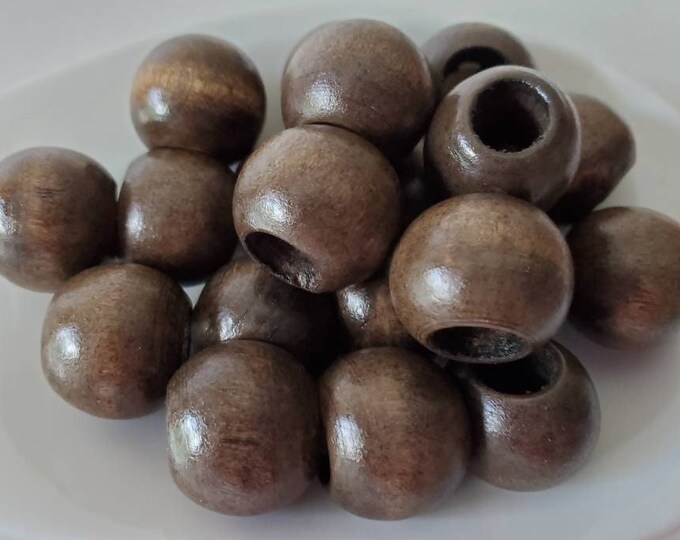 20 Mm Brown Wood Beads, 9 Mm Hole, 20 Beads, Round Wooden Beads ...