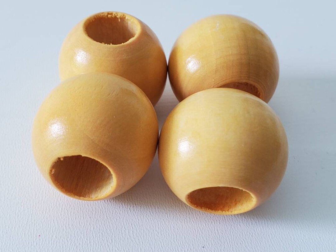 25 Mm Light Yellow Wood Round Beads, 10 Mm Hole, 4 Beads, Large Round ...