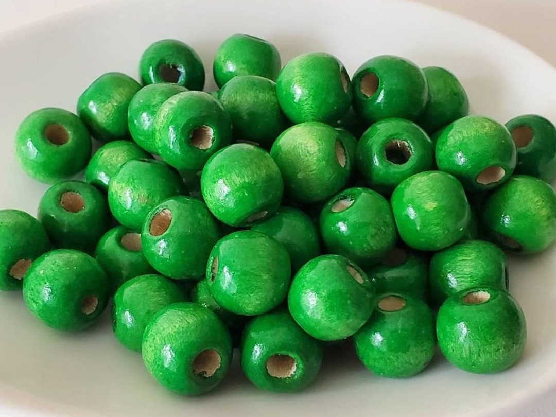 12 Mm Green Round Wood Beads, 50 Beads, 4 Mm Hole Approx, Macrame Beads ...