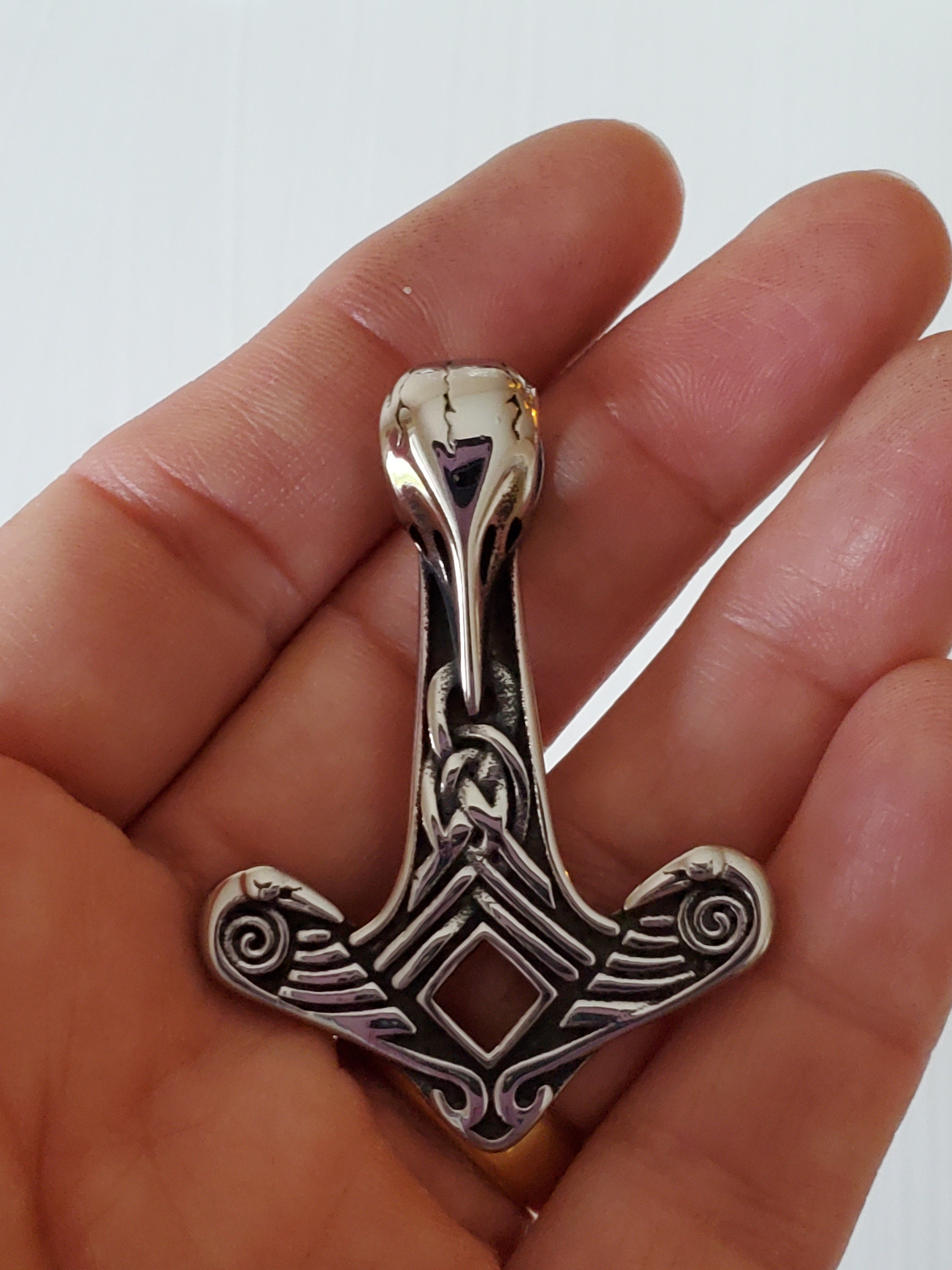 Stainless Steel Viking Mjolnir, Thor's Hammer Raven Skull, Norse Viking ...