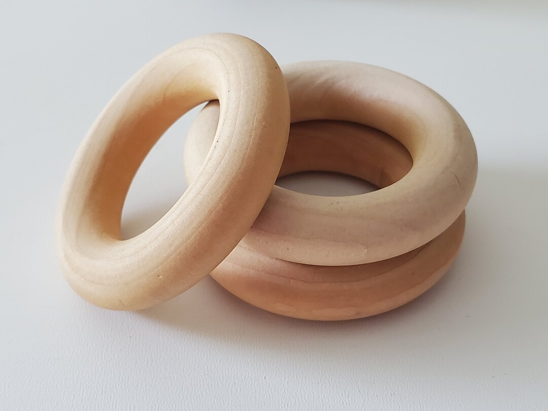 3 Unfinished Wood Rings 2 1/4" (55 Mm), Natural Wood Donuts, Wooden ...
