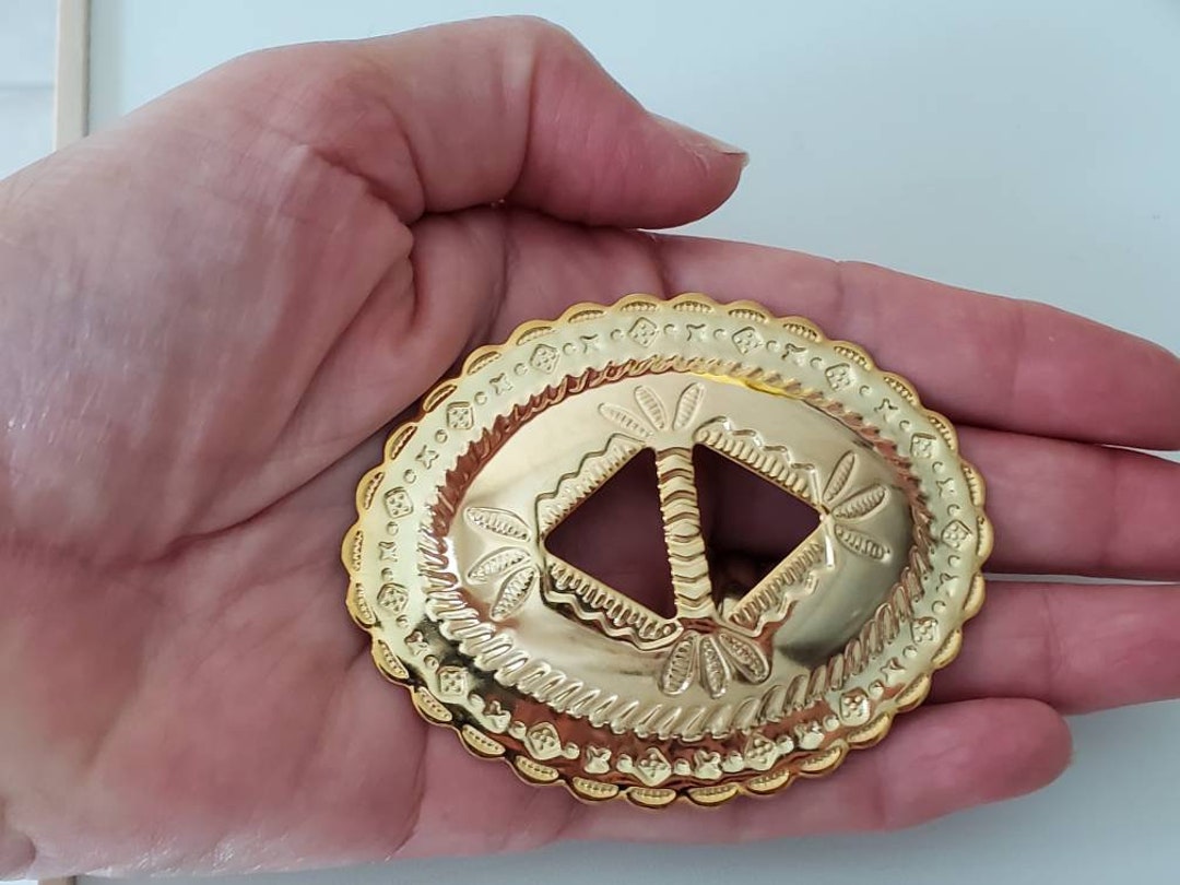 2 Large Concho Gold Slide 3x2-1/4-inch Oval Southwestern - Etsy