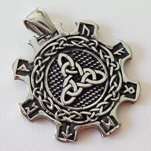 Stainless Steel Trinity Knot and Valknut, Rune Pendant, Antique Silver ...