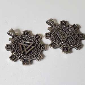 Stainless Steel Trinity Knot and Valknut, Rune Pendant, Antique Silver ...