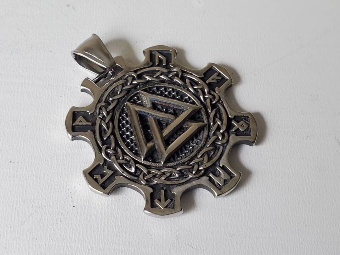 Stainless Steel Trinity Knot and Valknut, Rune Pendant, Antique Silver ...