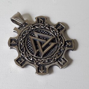 Stainless Steel Trinity Knot and Valknut, Rune Pendant, Antique Silver ...