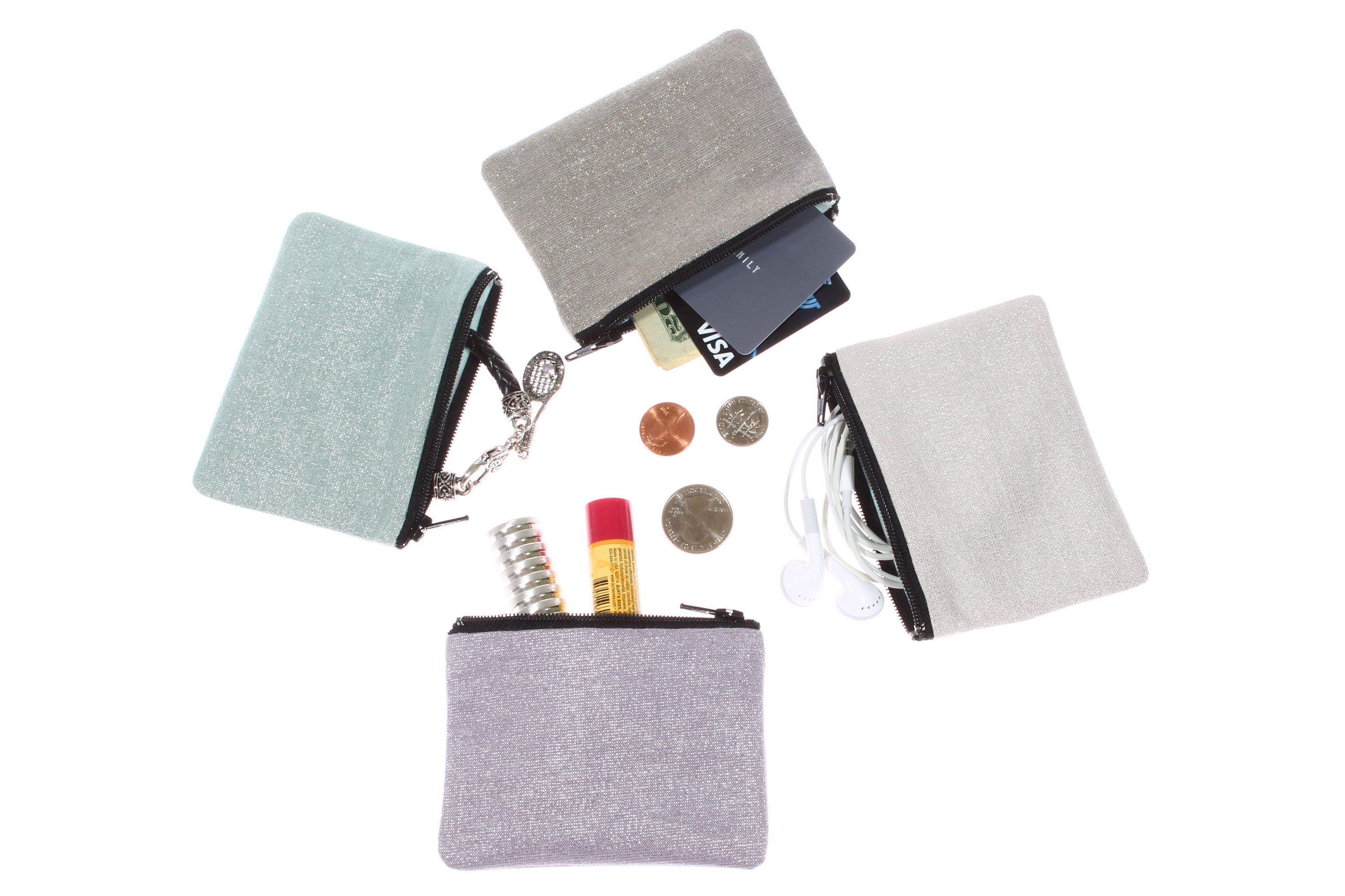 Mini Zipper Earbuds Pouch Metallic Fabric Coin Purse Gift | Etsy