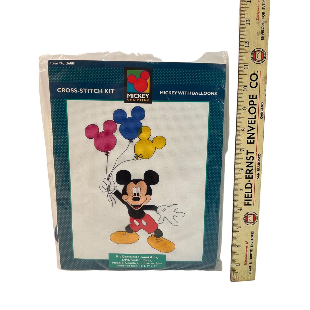 Disney Cross-stitch Kit "mickey With Balloons" 14 Ct Aida Fabric DMC ...