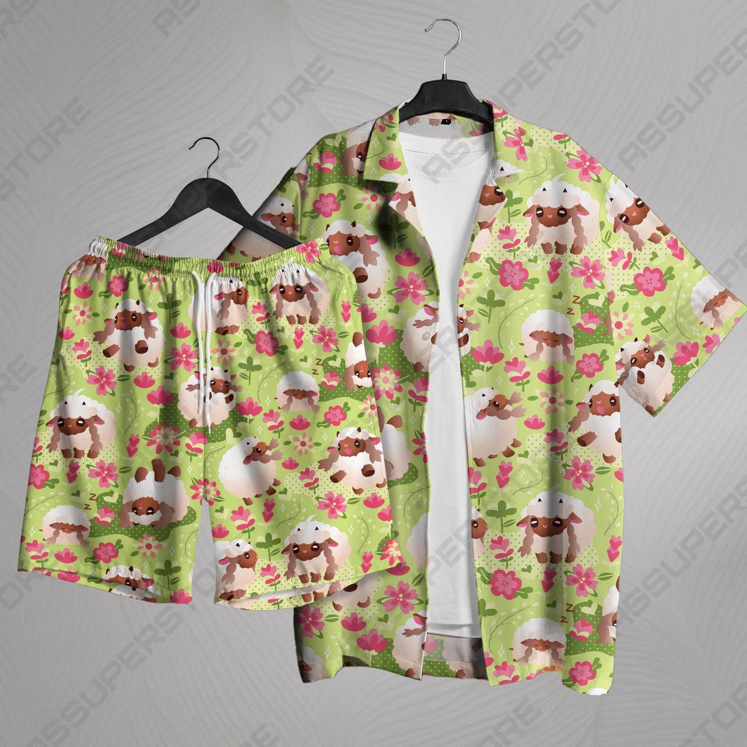 Wooloo Hawaiian Set Tropical Button up Shirt Unisex Summer Outfit Cute ...